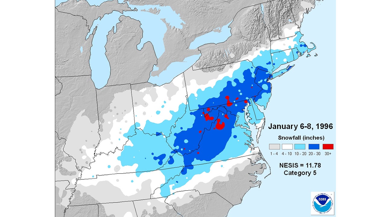 On This Date: Blizzard of 1996 Smashed East Coast Snowstorm Records ...