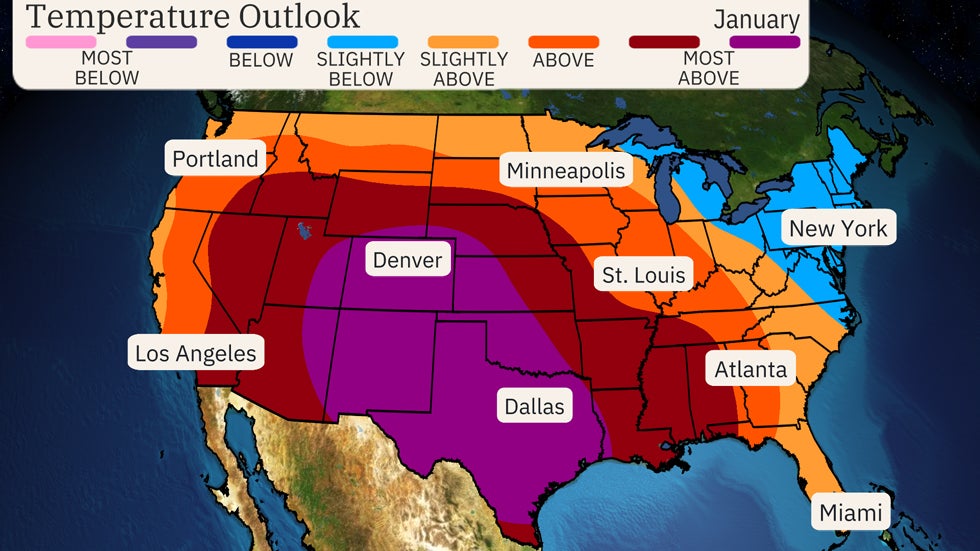 January-March Temperature Forecast Features Milder South And East ...