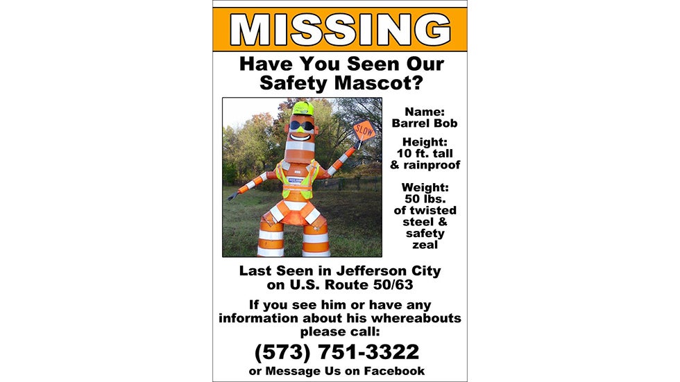 Missouri Department of Transportation Mascot, Barrel Bob, Goes Missing ...