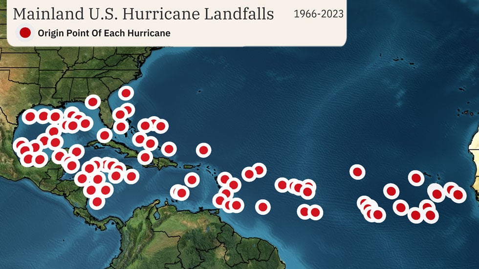 Where Landfalling US Hurricanes First Develop Covers A Wide Area Of ...