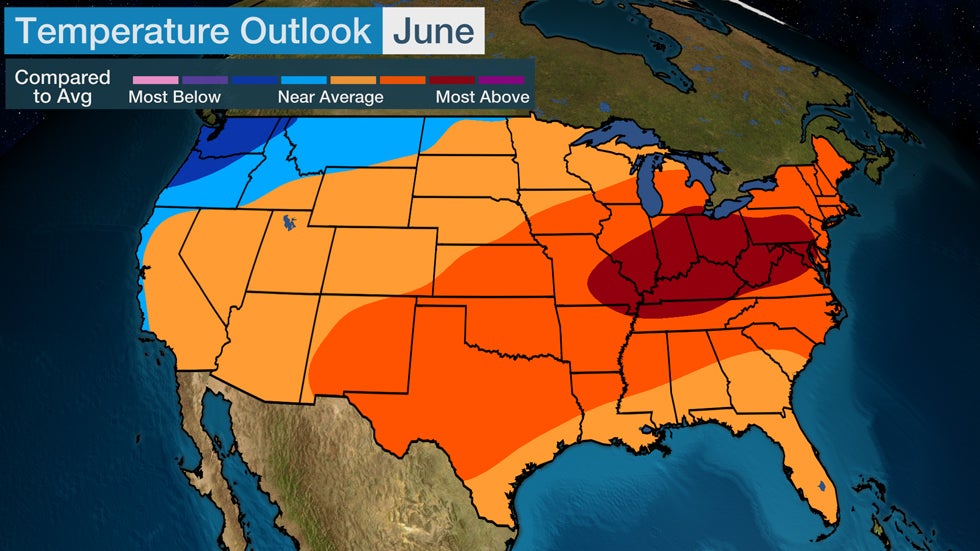 June Temperature Outlook: Hot Start to Summer in South and East, Cooler ...