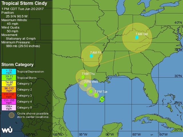 Downpours Sweep into Southeast Ahead of Tropical Storm Cindy | Weather ...