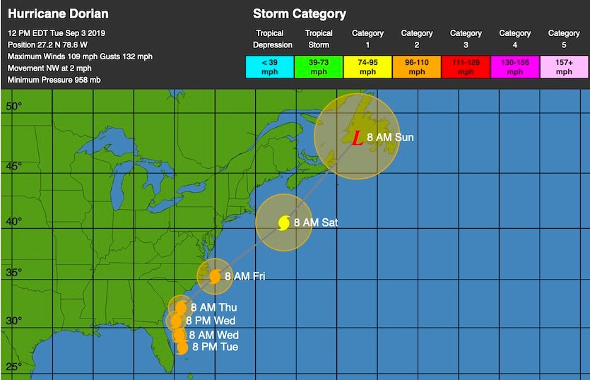 Category 2 Hurricane Dorian Headed Towards the Southeast U.S. After ...